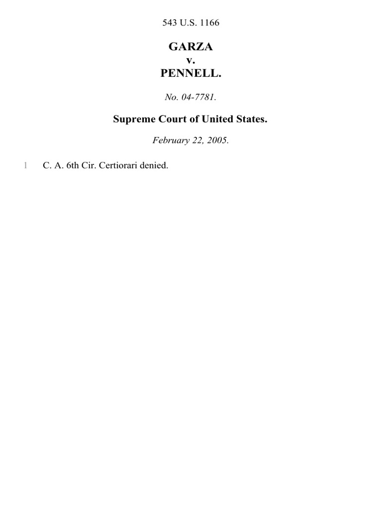 Garza v. Pennell, 543 U.S. 1166 (2005) | PDF | Law