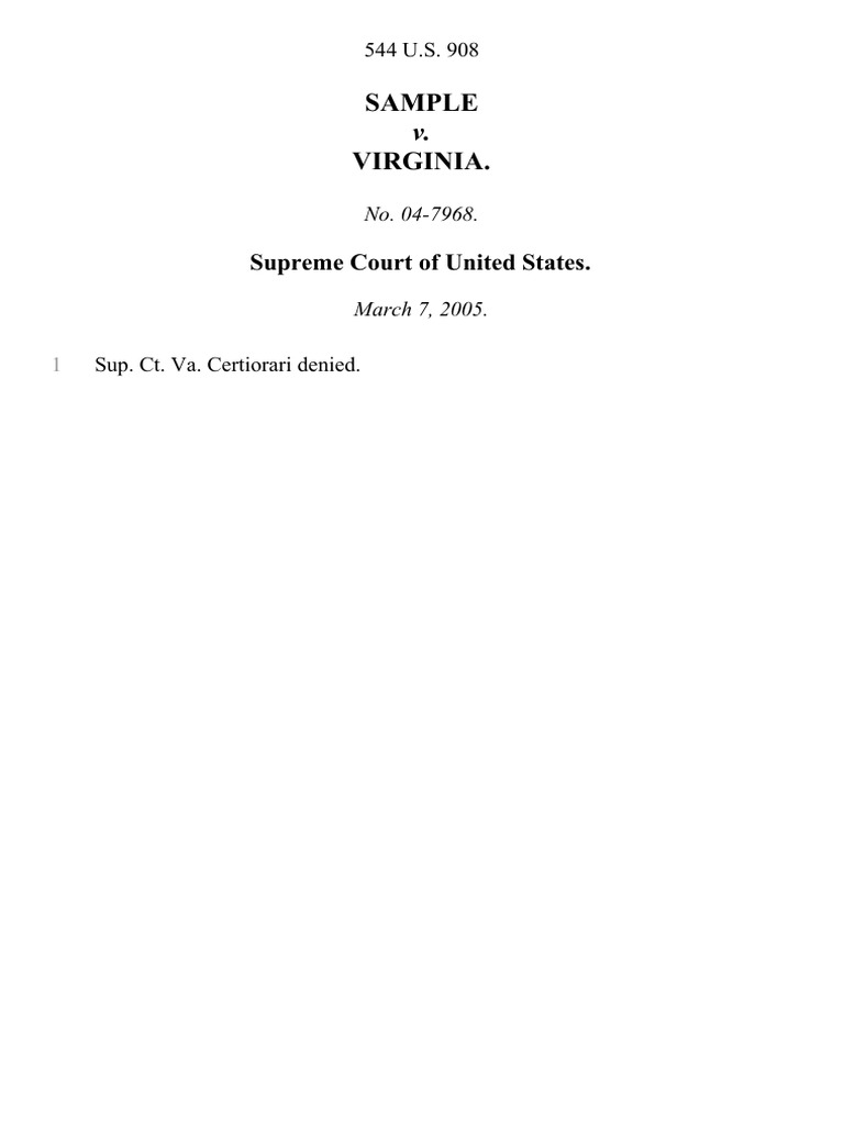 Sample v. Virginia, 544 U.S. 908 (2005) | PDF