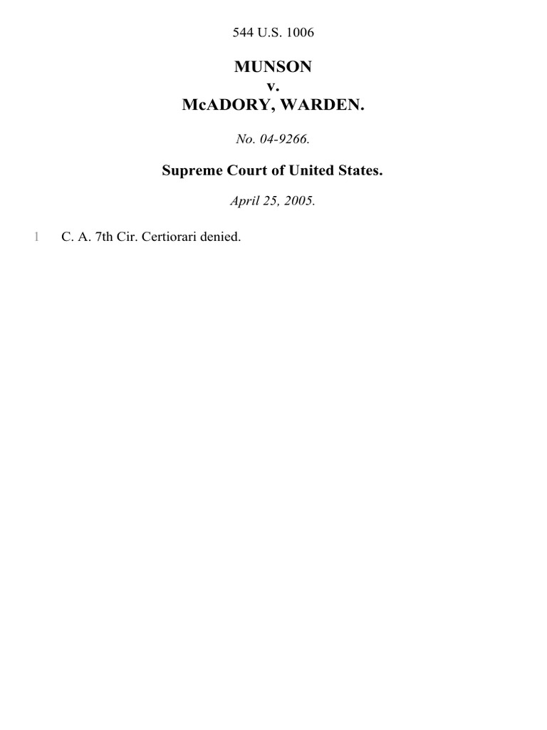 Munson v. McAdory, Warden Case Summary | PDF