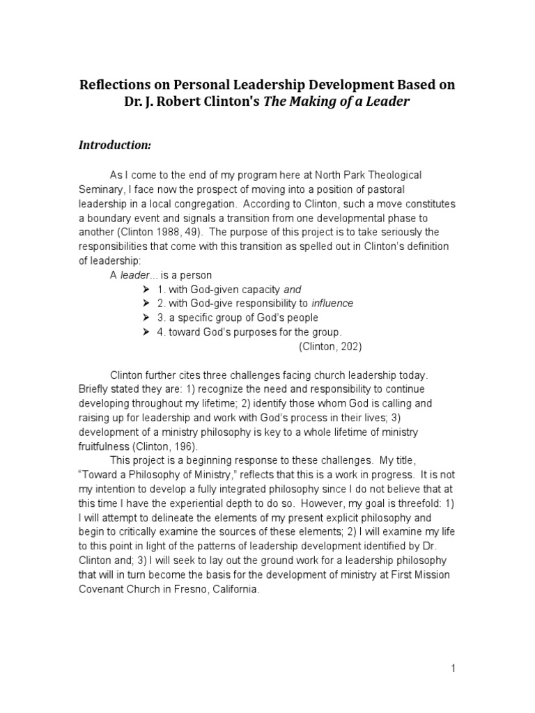 Reflections On Personal Leadership Development Based On Dr. J. Robert ...