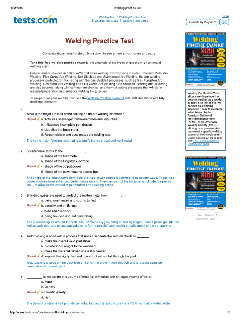 Welding Practice Test | PDF