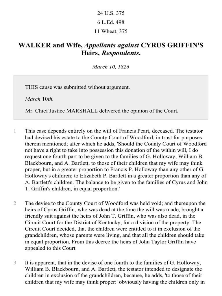 Walker v. Griffin's Heirs, 24 U.S. 375 (1826) | PDF | Will And ...