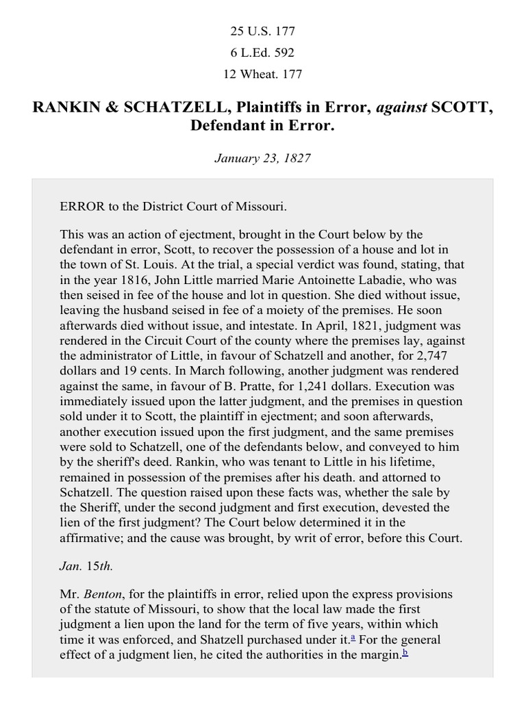 Rankin v. Scott, 25 U.S. 177 (1827) | PDF | Mortgage Law | Lien