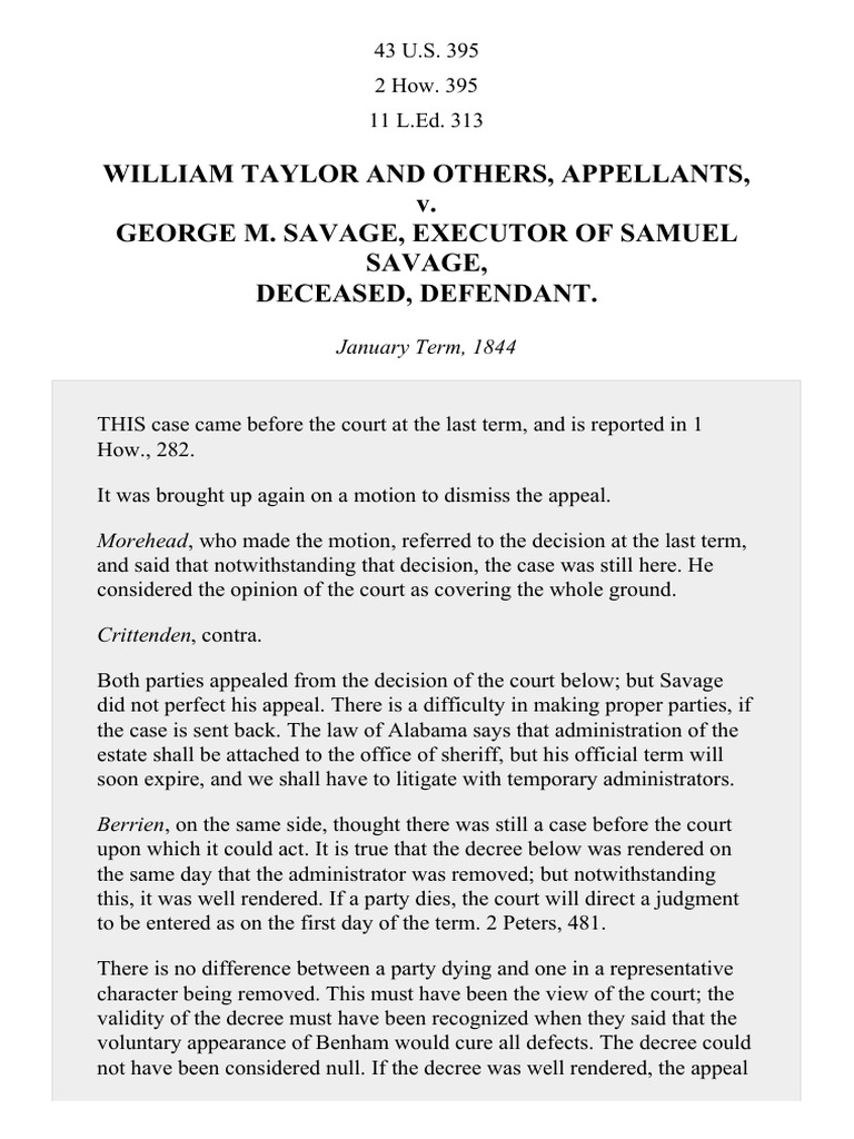 William Taylor and Others v. George M. Savage, of Samuel Savage ...