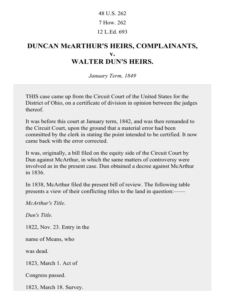 McArthur's Heirs v. Dun's Heirs, 48 U.S. 262 (1849) | PDF | Patent ...