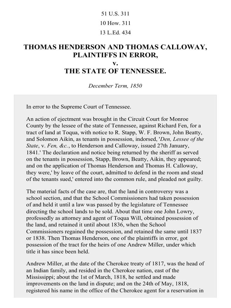 HENDERSON v. State of Tennessee, 51 U.S. 311 (1851) | PDF | Estoppel ...
