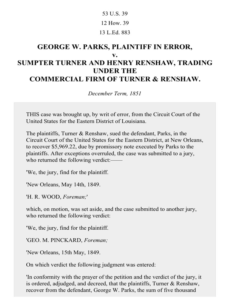 Parks v. Turner & Renshaw Case Summary | PDF | Virginia Circuit Court ...