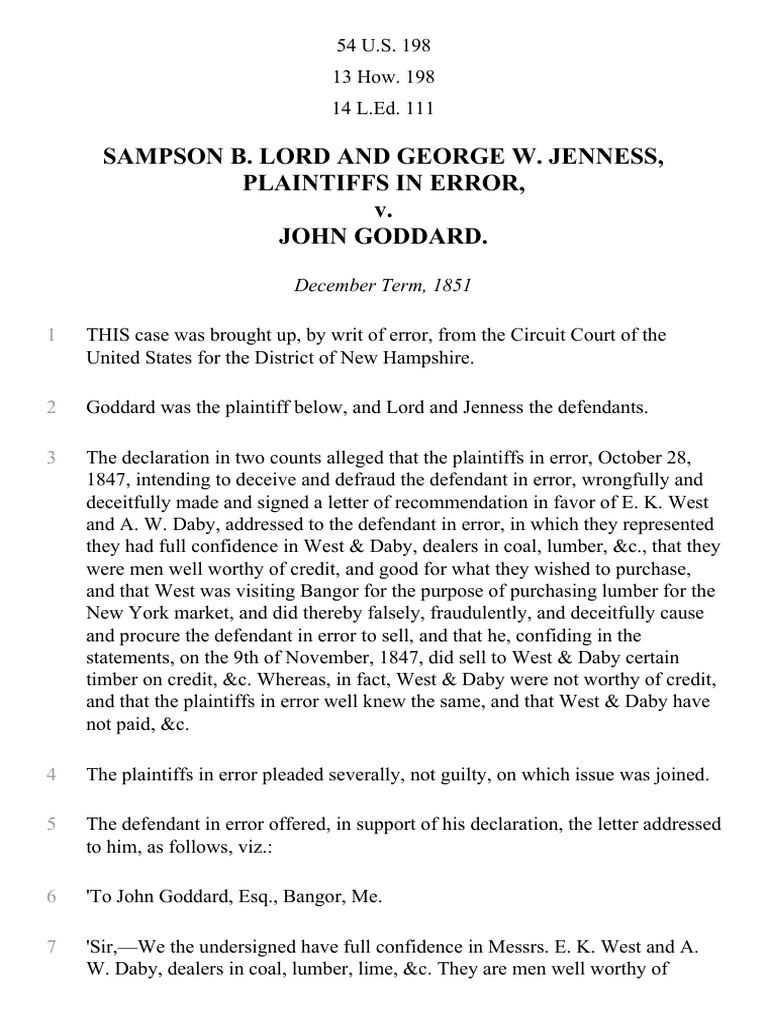 Lord v. Goddard, 54 U.S. 198 (1852) | PDF | Question Of Law | Fraud