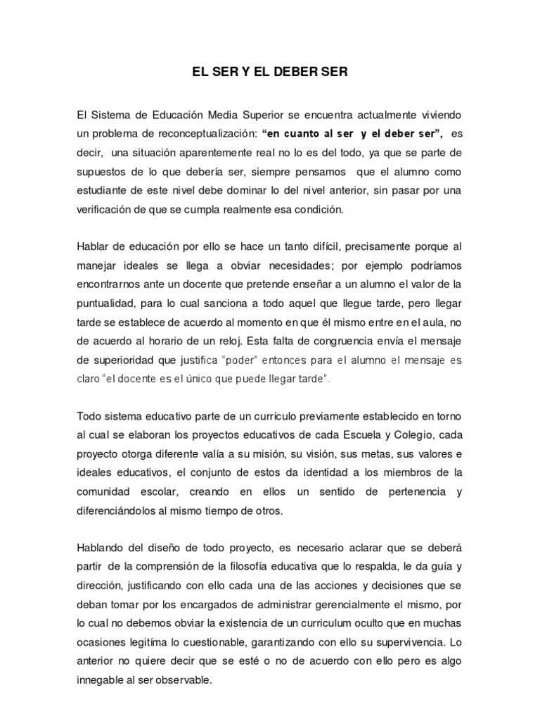 El Ser y El Deber Ser | PDF | Aprendizaje | Maestros