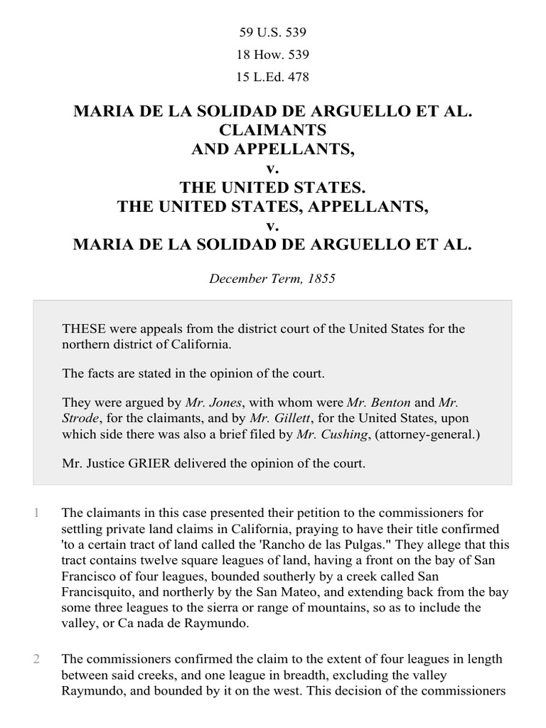 Maria de La Solidad de Arguello and v. The United States. The United ...