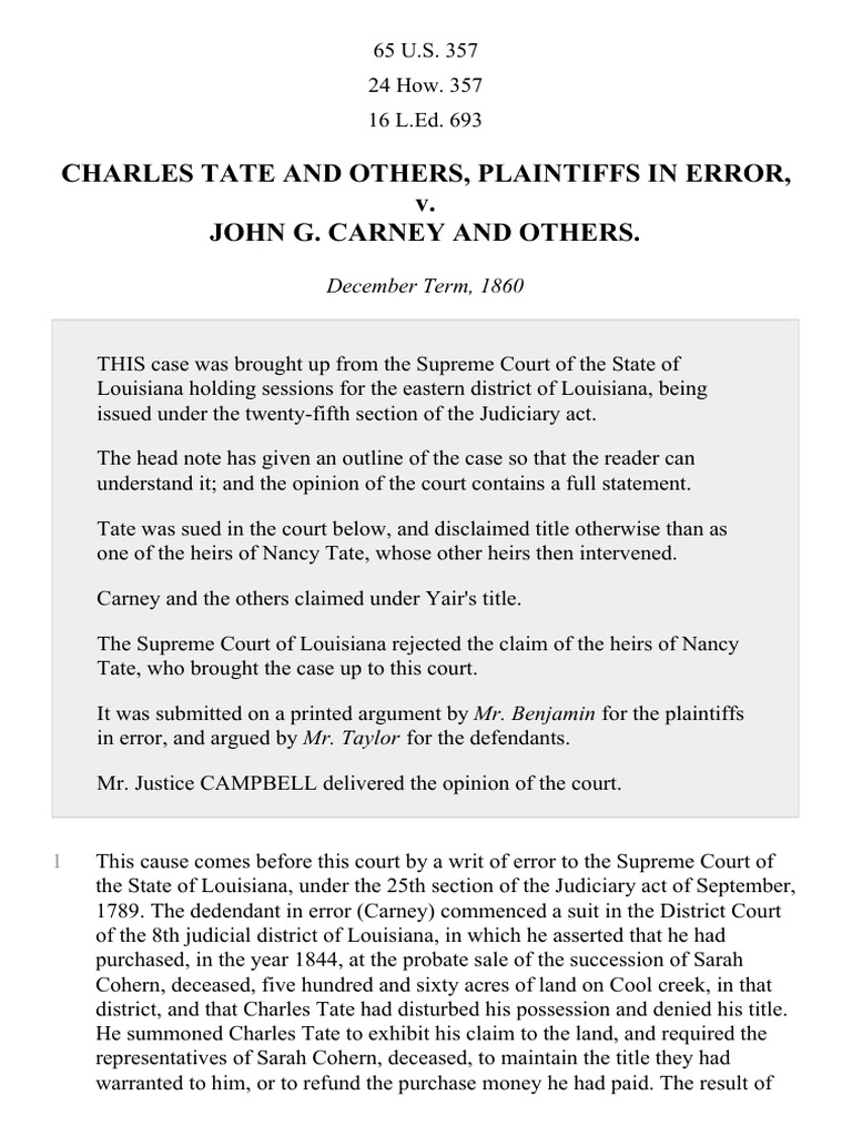 Tate v. Carney, 65 U.S. 357 (1861) | Download Free PDF | Supreme Court ...