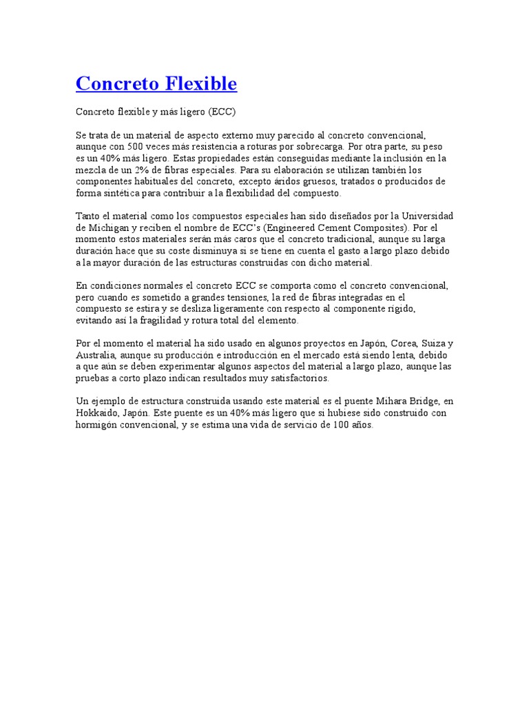 Concreto Flexible y Autocurable ECC | PDF | Hormigón | Aluminio