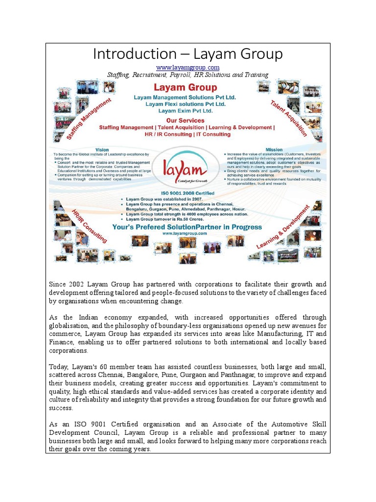 Layam Group - Overview | PDF | Consultant | Outsourcing