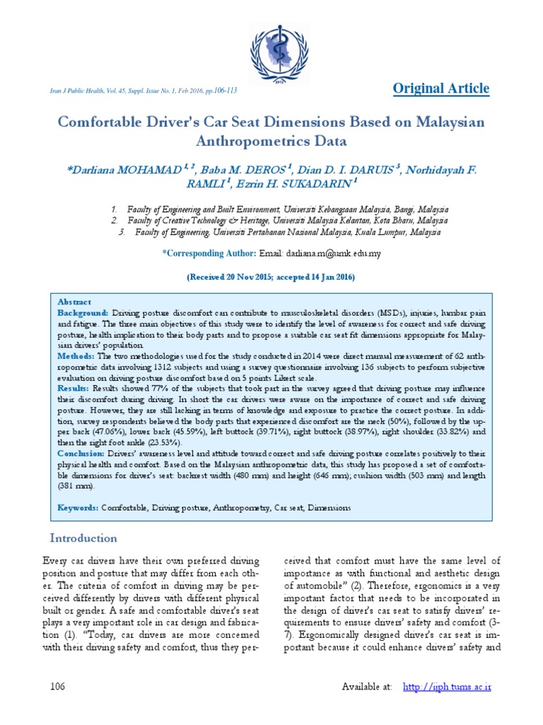Comfortable Driver's Car Seat Dimensions Based On Malaysian ...