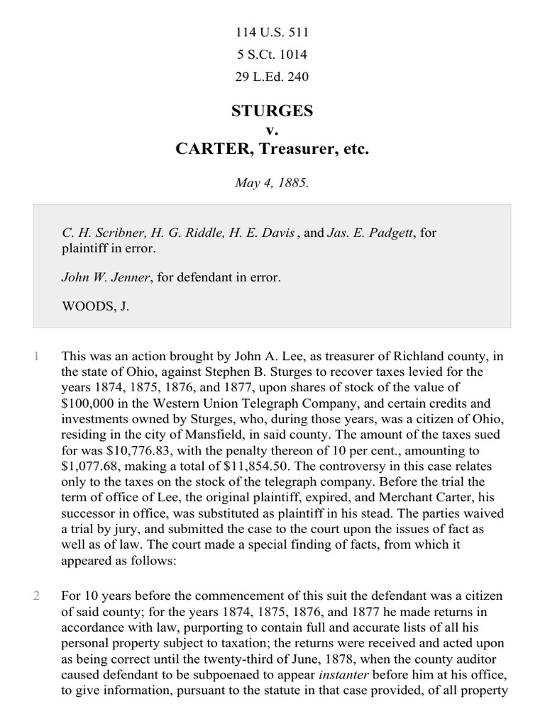 Ohio Tax Case: Sturges v. Carter | PDF | Taxation In The United States ...