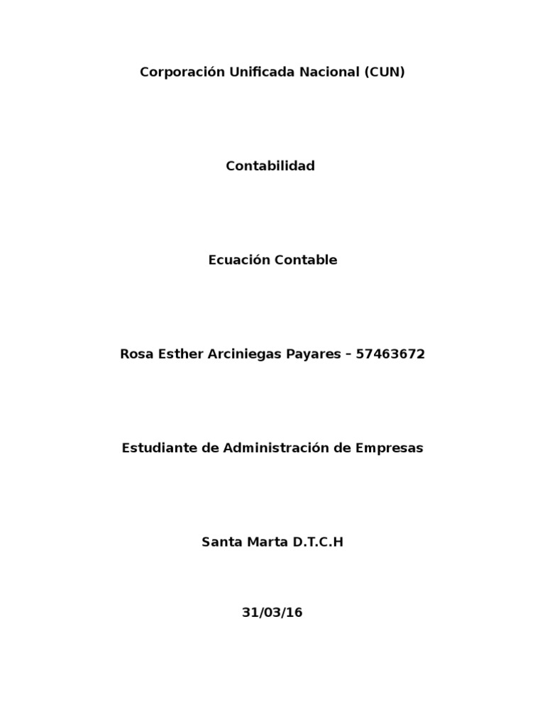 Contabilidad - Ecuacion Contable - Rosa Arciniegas | PDF | Contabilidad ...