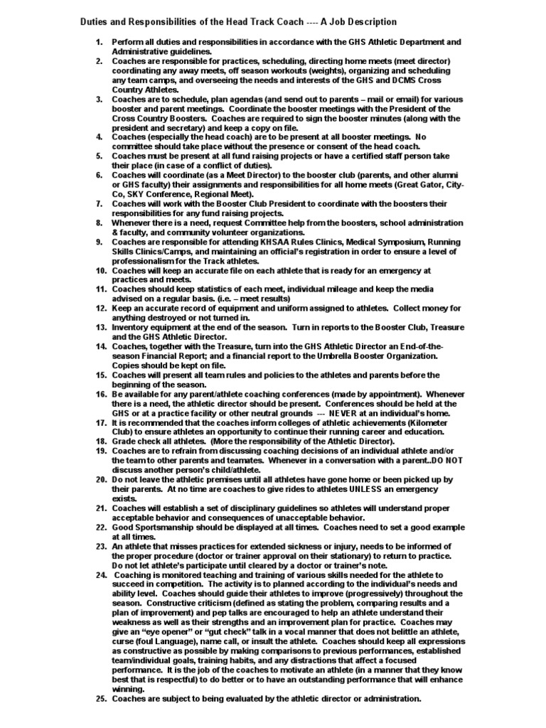 Key Responsibilities of Head Track Coach | PDF | Track And Field ...