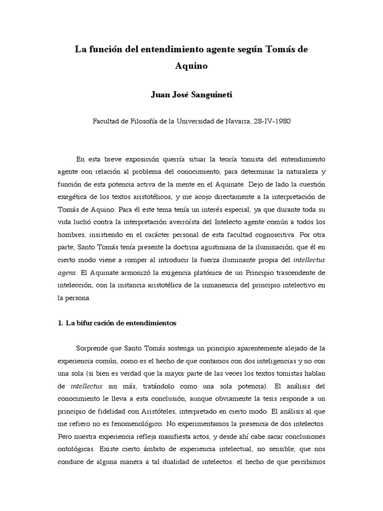 Intelecto Agente | PDF | Comprensión | Tomás de Aquino