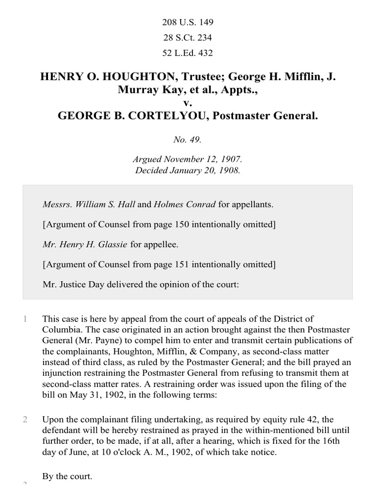 Houghton v. Meyer, 208 U.S. 149 (1908) | PDF | Injunction | Lawsuit