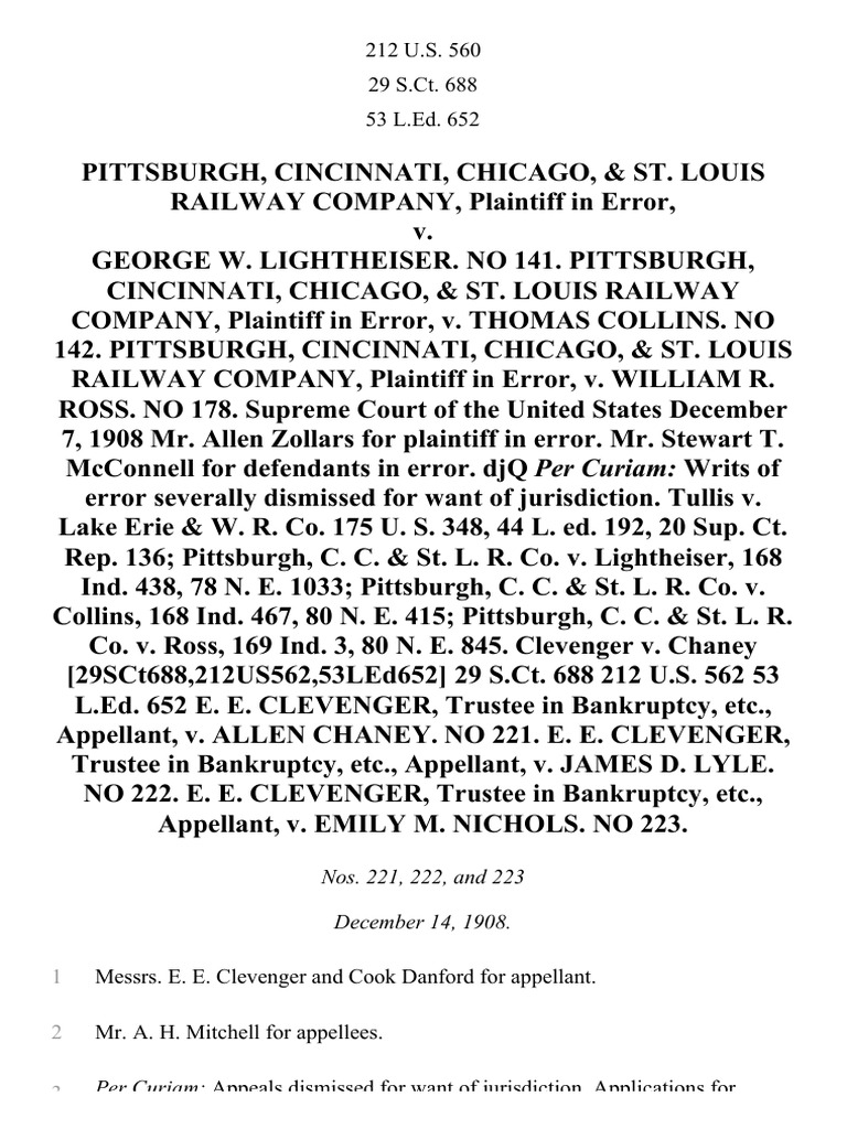 Pittsburgh, Cincinnati, Chicago, & St. Louis Railway v. Lightheiser ...