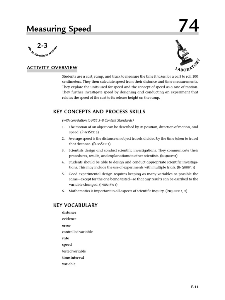 Measuring Speed Activity 74 | Download Free PDF | Velocity | Acceleration
