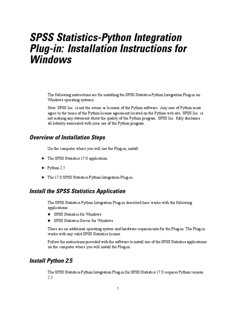 SPSS Statistics V 17 SPSS Statistics-Python Integration Plug-In Installation Instructions ...