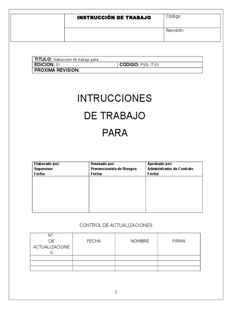 Formato de Instrucción de Trabajo | PDF
