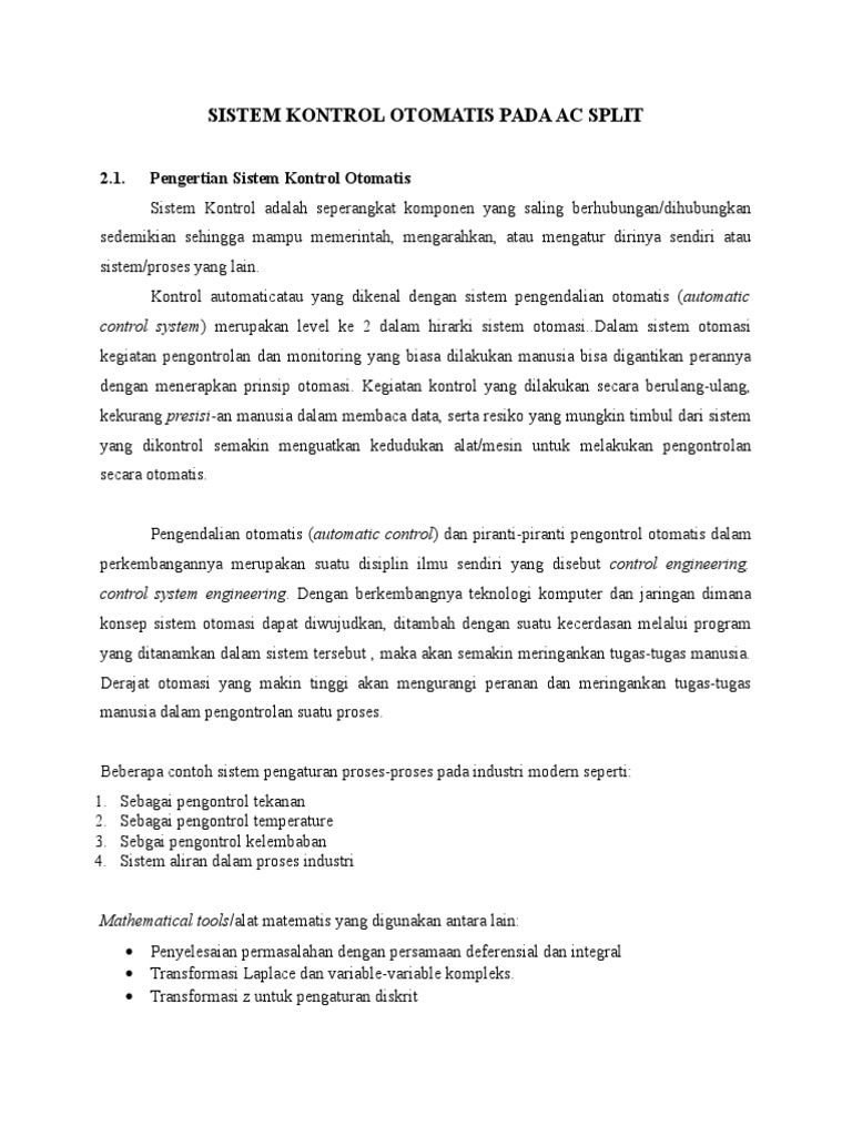 Sistem Kontrol Otomatis Pada Ac Split | PDF | Sains & Matematika ...