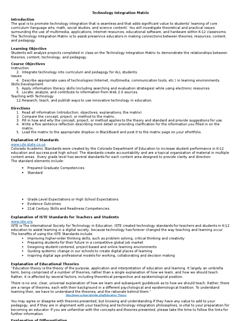 Technology Integration Matrix: WWW - Cde.state - Co.us | PDF | Pedagogy ...
