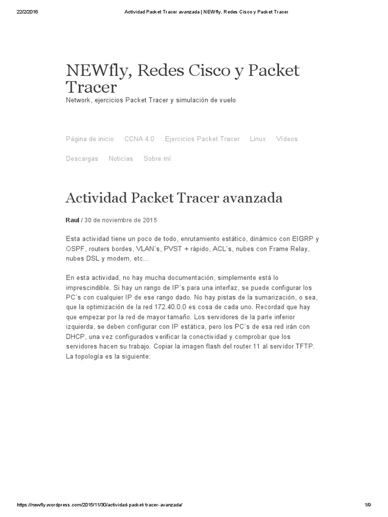 Actividad Packet Tracer Avanzada - NEWfly, Redes Cisco y Packet Tracer | PDF | Enrutador ...