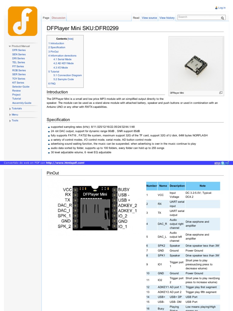 Datashet Dfplayer Mini Sku Dfr0299 Computer Engineering Computing