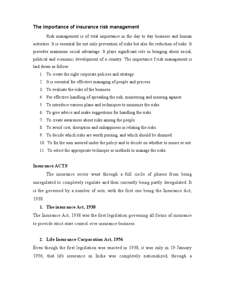 The Importance of Insurance Risk Management | PDF | Risk Management ...