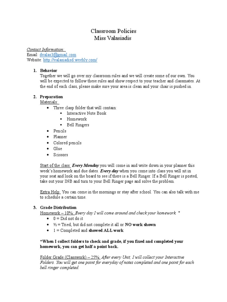 Classroom Policies and Grading Guide | PDF | Quiz | Teaching