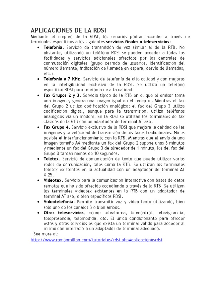 Aplicaciones de La Rdsi | PDF | Red Telefónica Conmutada | Fax