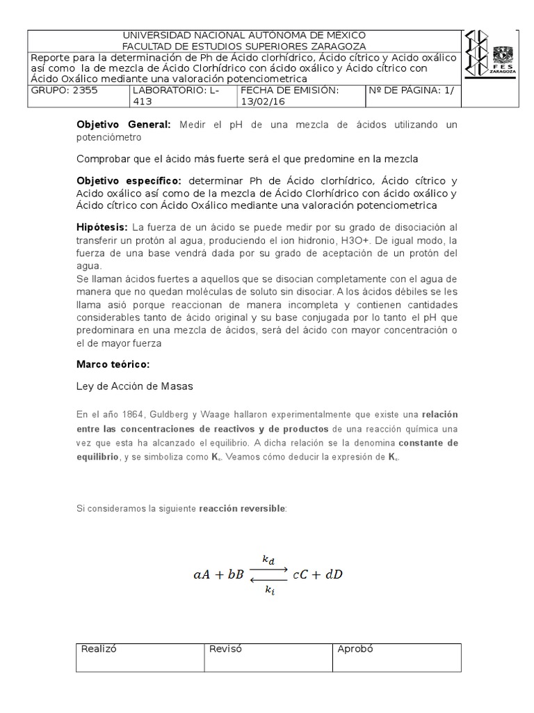 Anteproyecto Mezcla de Acidos | PDF | Ácido | Ph