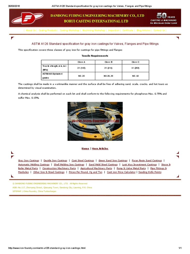 ASTM A126 Standard Specification For Gray Iron Castings For Valves ...