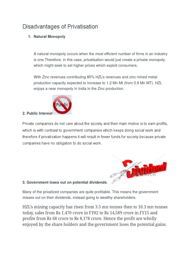 Disadvantages of Privatisation | PDF | Privatization | Monopoly