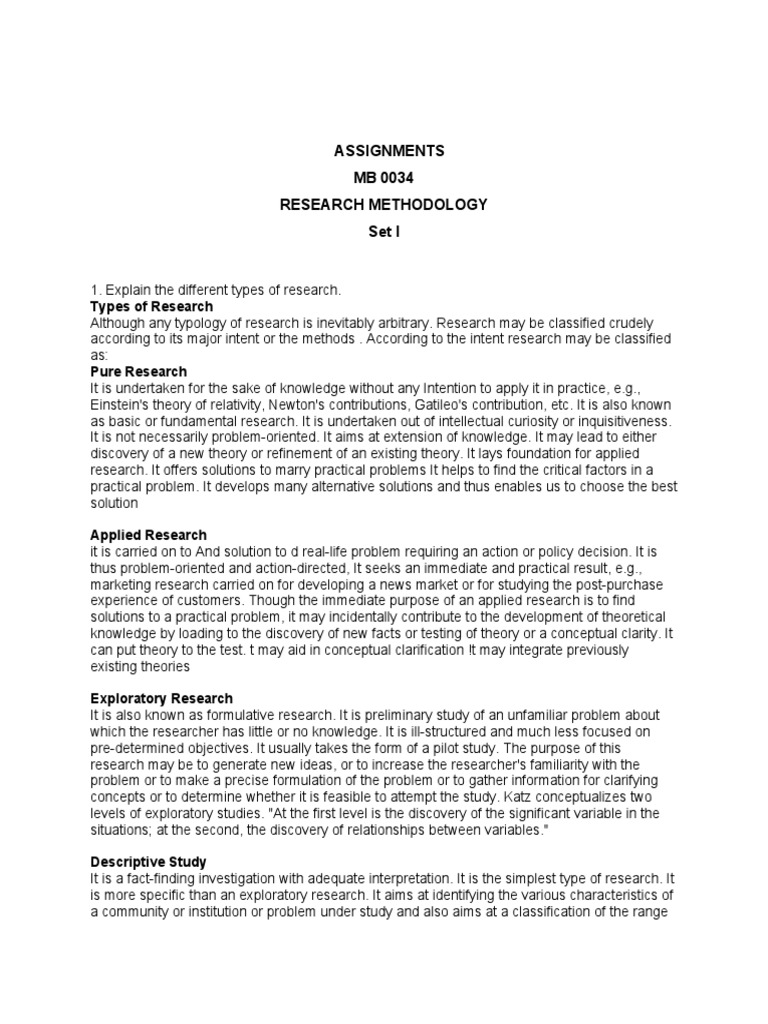Assignments MB 0034 Research Methodology Set I | PDF | Statistical ...