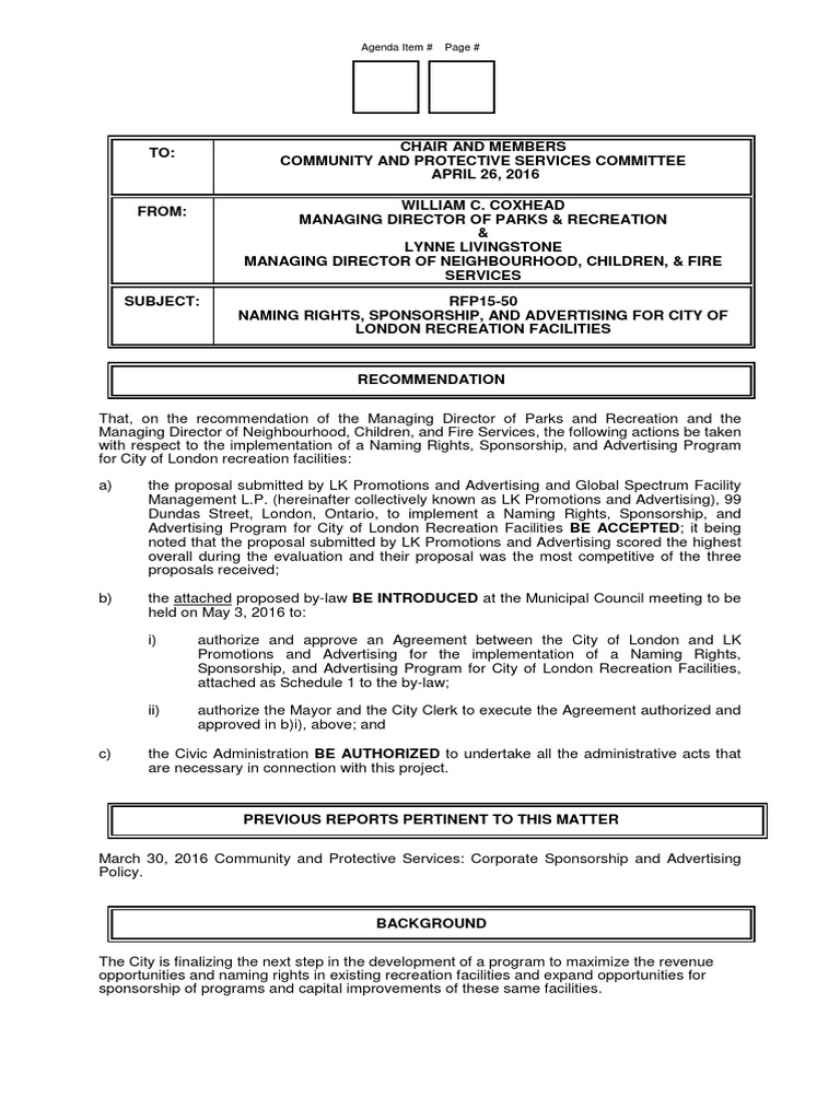 Naming Rights Report | Request For Proposal | Sales