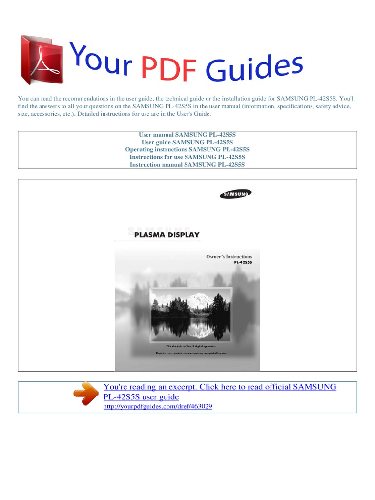 Samsung PL-42S5S User Manual | PDF | Hdmi | Set Top Box