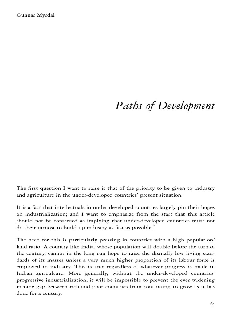 Gunnar Myrdal Paths of Development | PDF | Developing Country | Exports