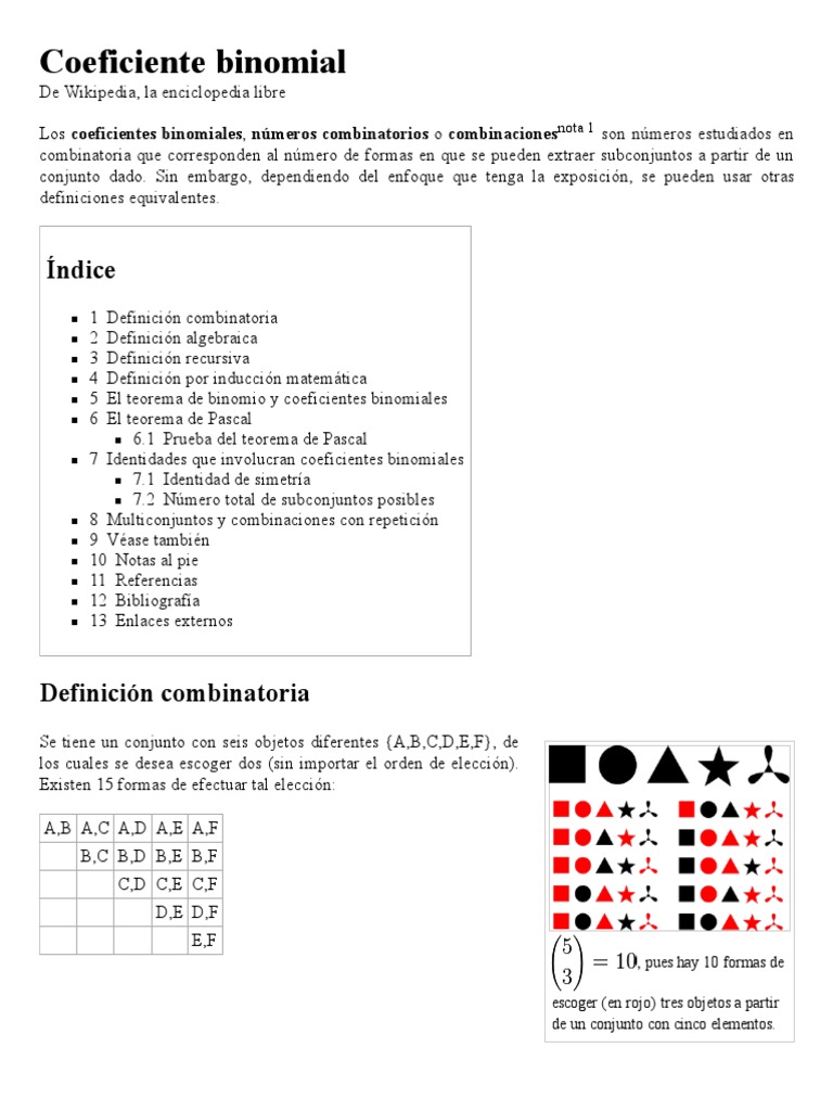 Coeficiente Binomial | Objetos matemáticos | Física y matemáticas