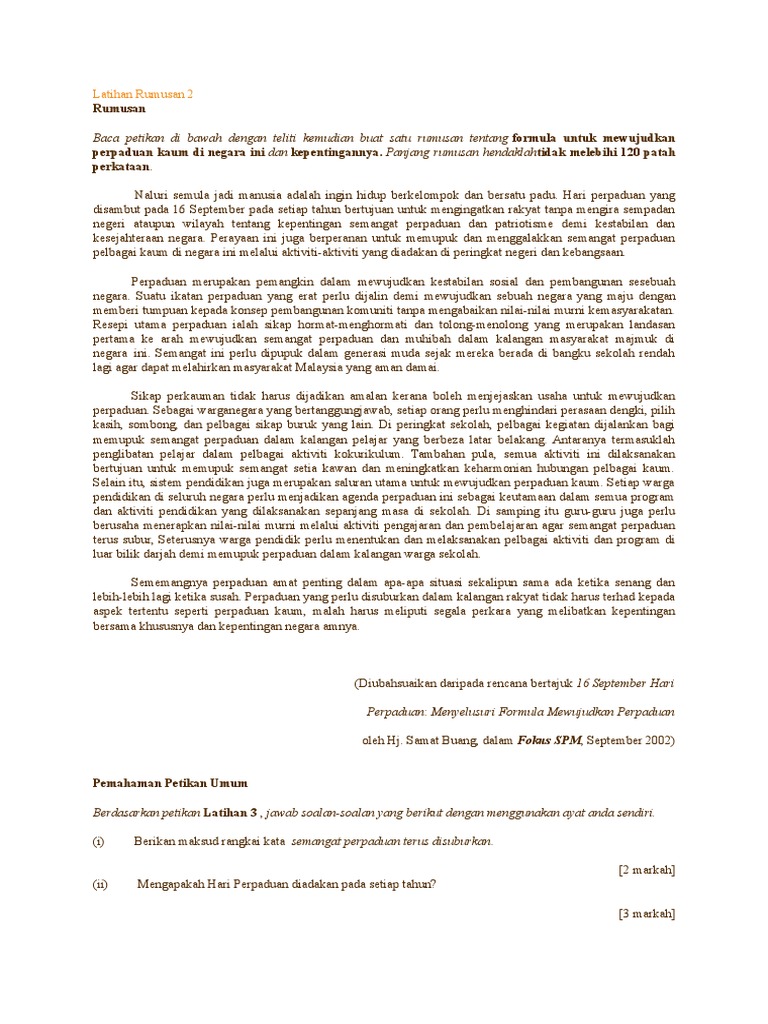 Latihan Rumusan 2 Formula Perpaduan Kaum | PDF