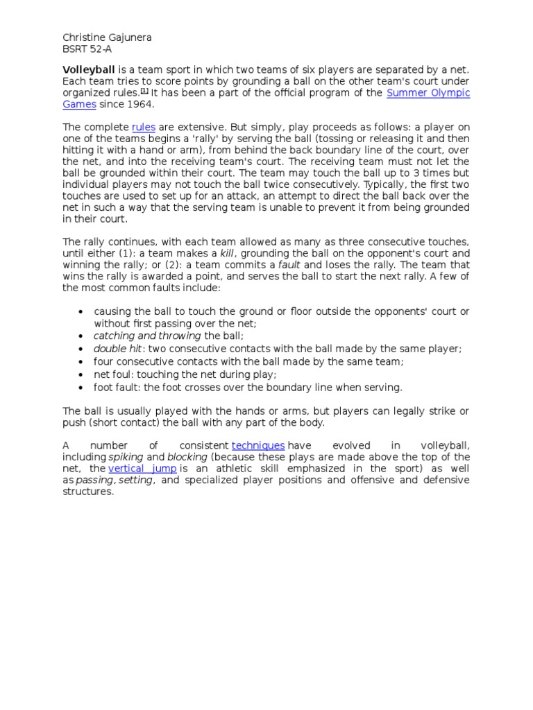 Assignment Pe4 | PDF | Volleyball | Games Of Physical Skill
