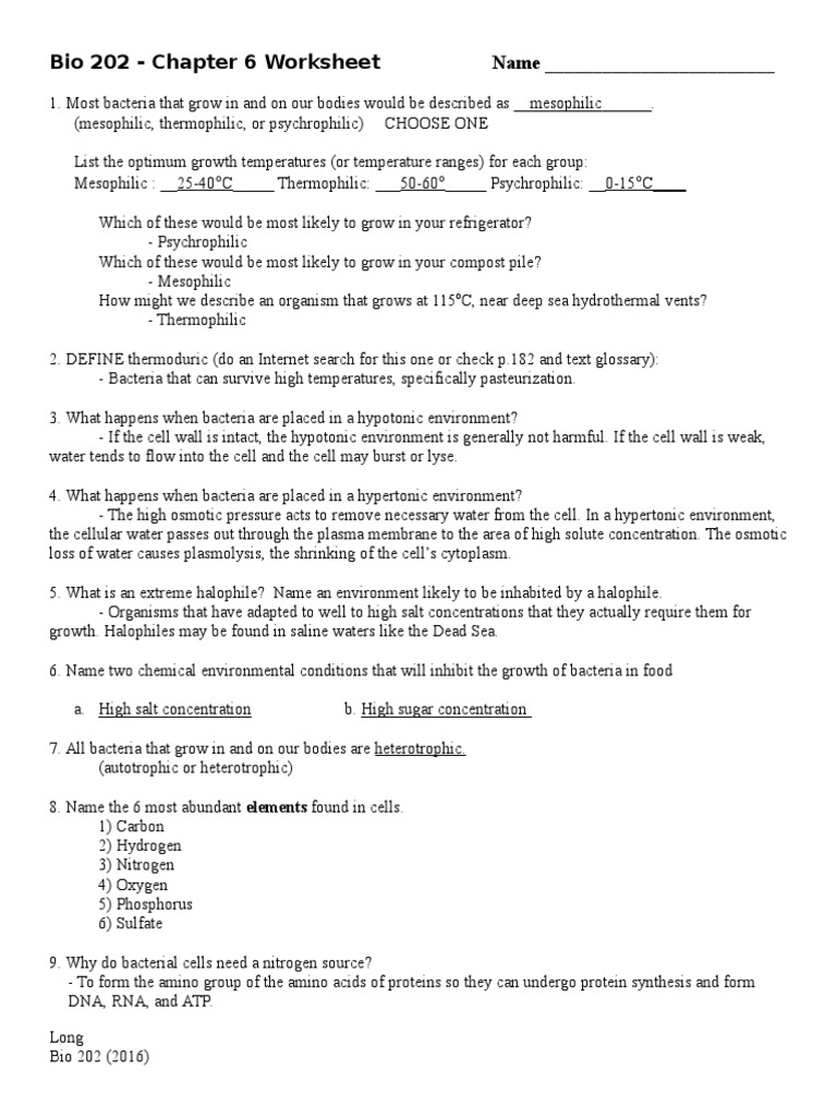 Chap 6 Reading Worksheet | Download Free PDF | Growth Medium | Bacteria