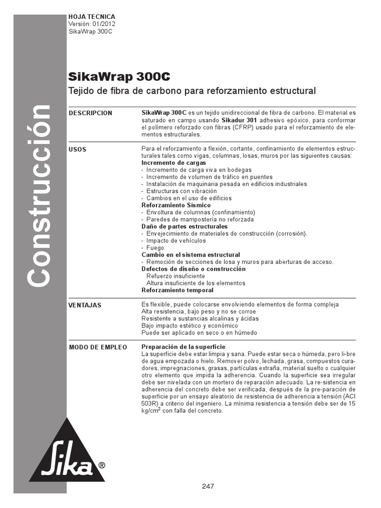 Tejido SikaWrap 300C para Refuerzo Estructural | PDF | Corrosión | Agua