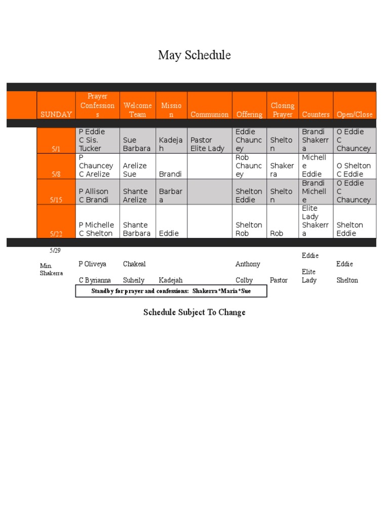 Church Service Schedule | PDF | Language Arts & Discipline