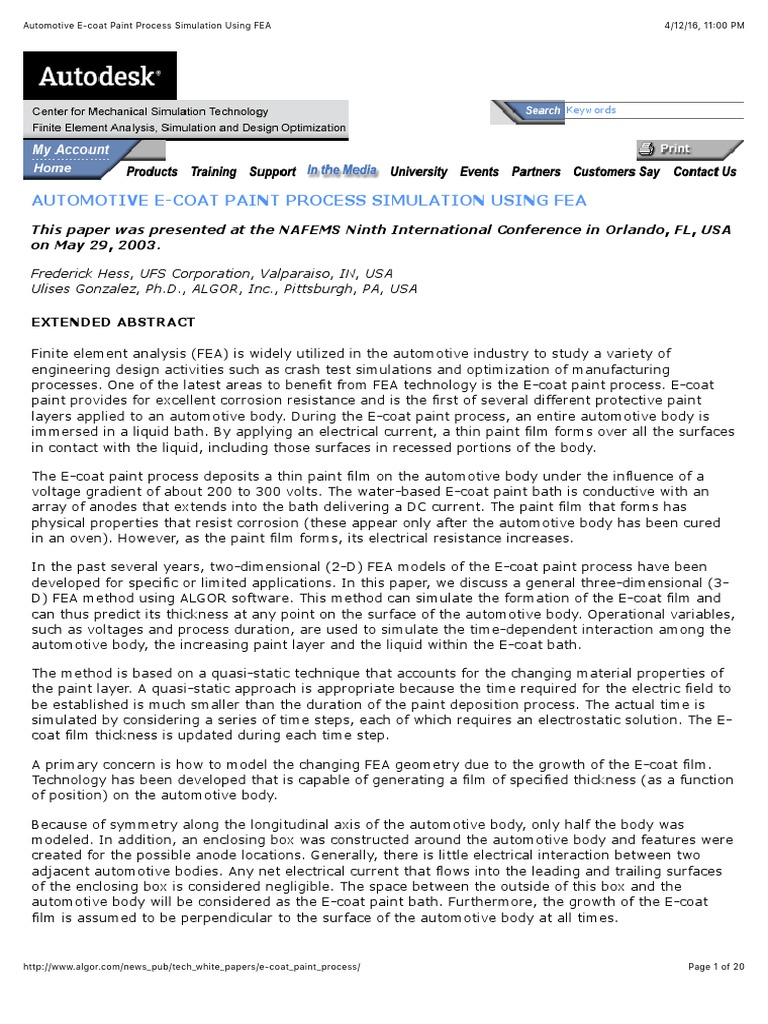 Automotive E-Coat Paint Process Simulation Using FEA | PDF | Electrical ...