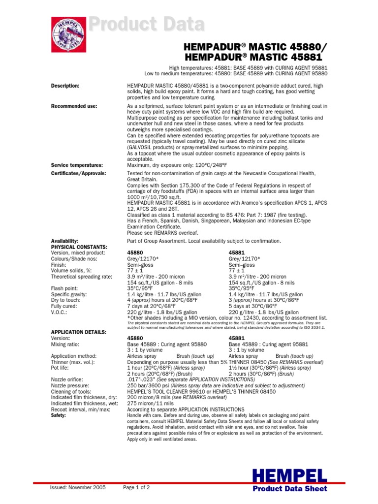 Hempadur Mastic 45880 & 45881 | PDF | Paint | Epoxy