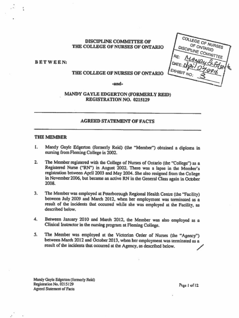 Mandy Edgerton - Agreed Statement of Facts | PDF